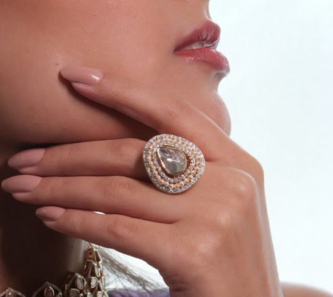 14kt Gold Polki Pearls Cocktail Ring – Tariini